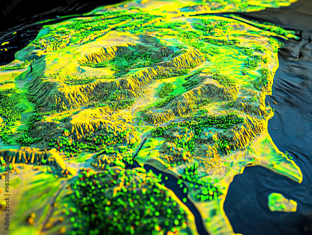 Technical aerial visual, 3D LiDAR GIS aerial map satellite scan model ...