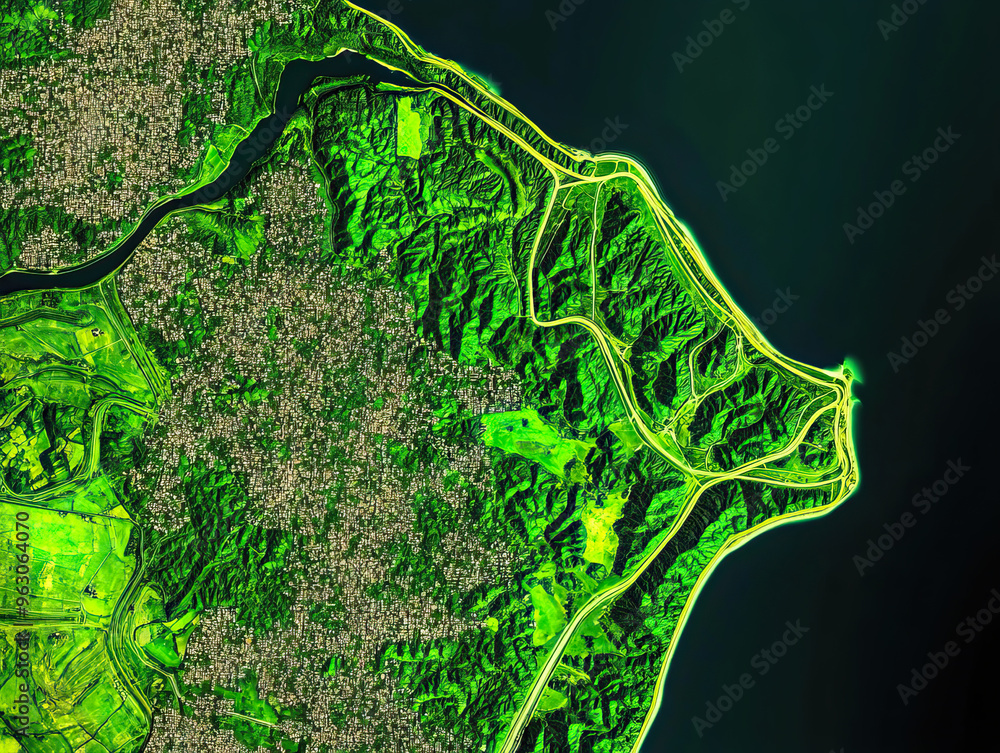 Technical aerial visual, 3D LiDAR GIS aerial map satellite scan model ...