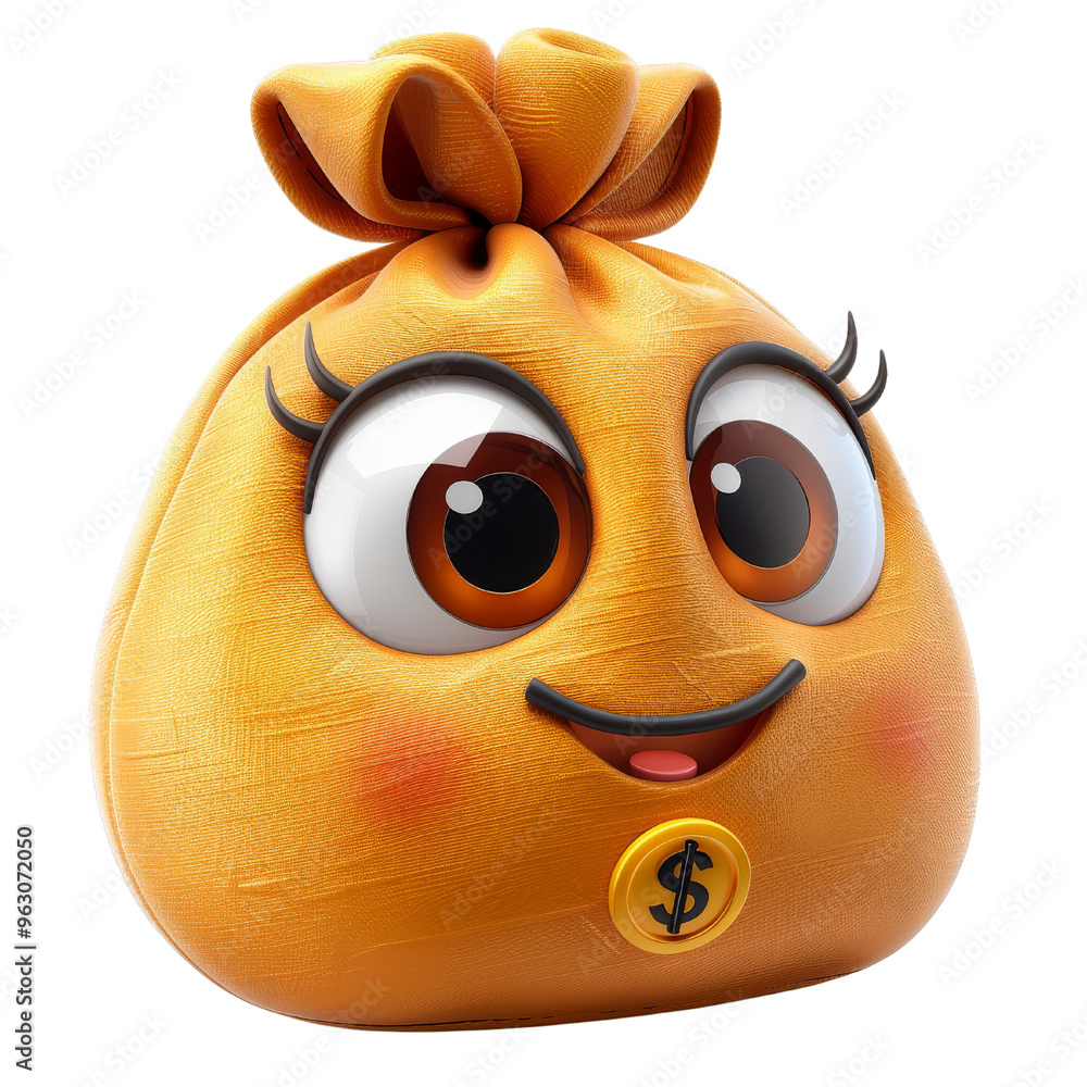 Emoji-inspired money bag icon conveying the idea of cash and riches ...