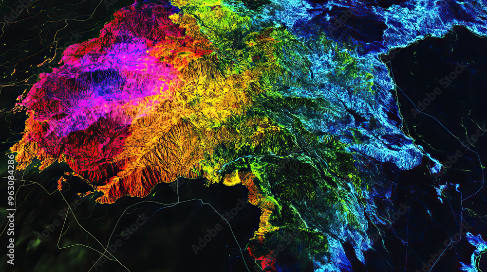 Technical aerial visual, 3D LiDAR GIS aerial map satellite scan model ...