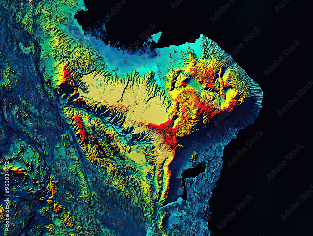 Ilustrace „Technical aerial visual, 3D LiDAR GIS aerial map satellite ...