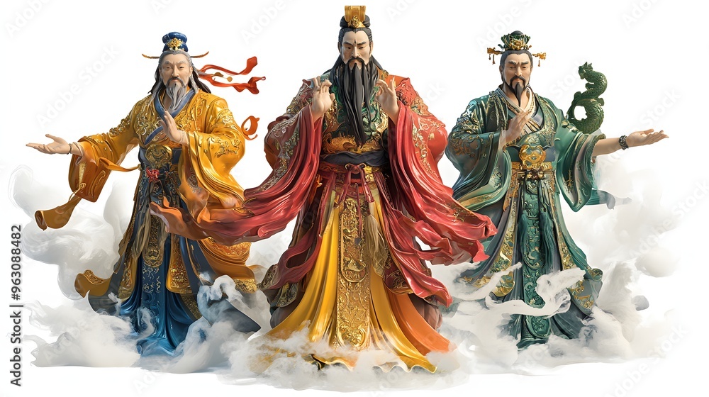 46. "A 3D depiction of the Taoist Fu Lu Shou deities, artistically ...