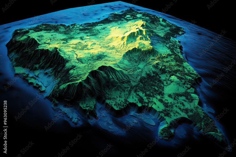 Technical aerial visual, 3D LiDAR GIS aerial map satellite scan model ...