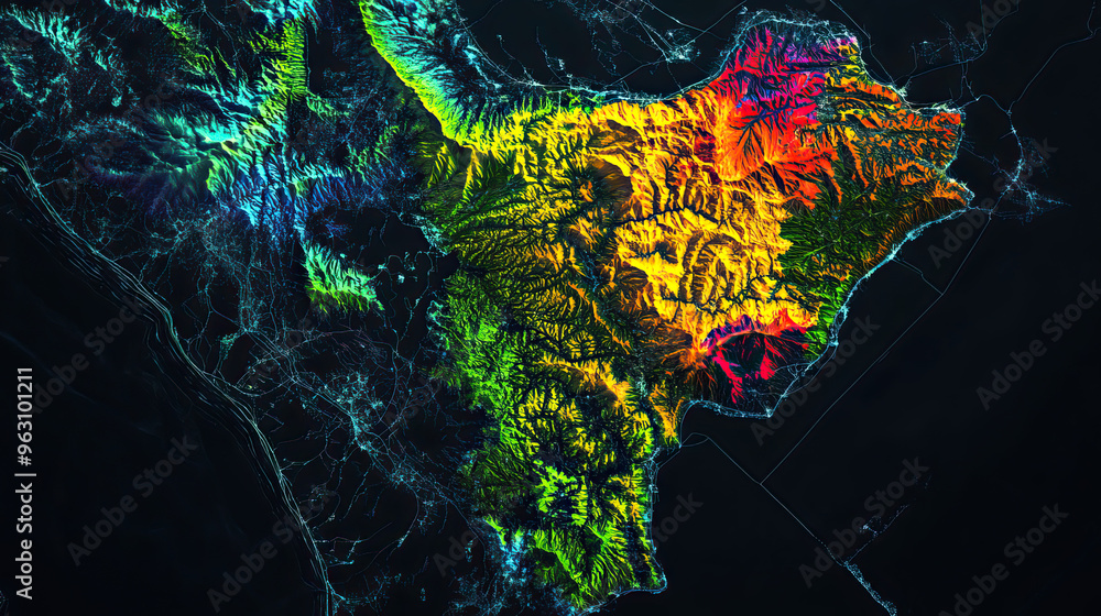 Technical aerial visual, 3D LiDAR GIS aerial map satellite scan model ...