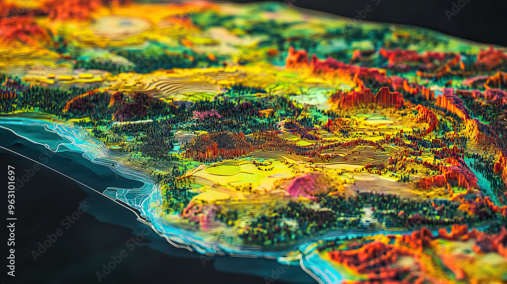 Technical aerial visual, 3D LiDAR GIS aerial map satellite scan model ...