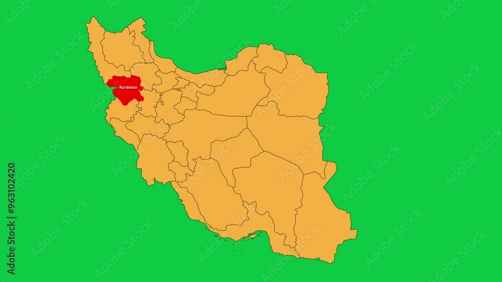 Kurdistan map animated video. Kurdistan Map Highlighted on the Iran map ...