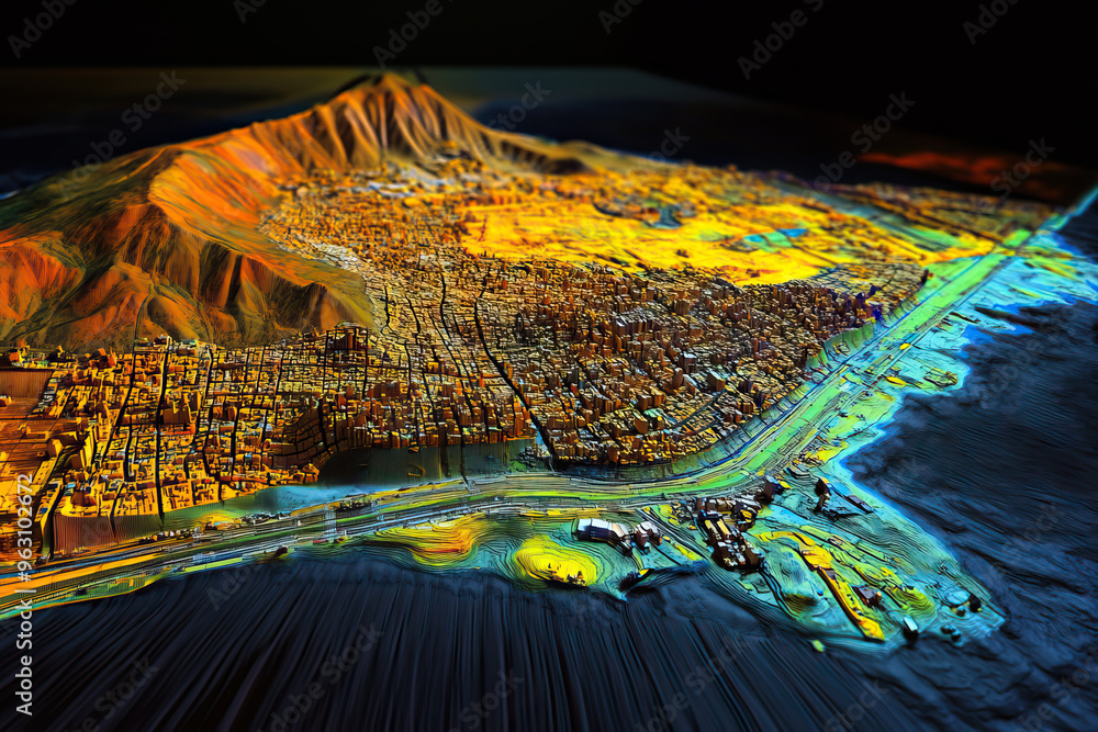 Technical aerial visual, 3D LiDAR GIS aerial map satellite scan model ...