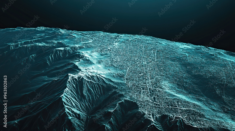 Technical aerial visual, 3D LiDAR GIS aerial map satellite scan model ...