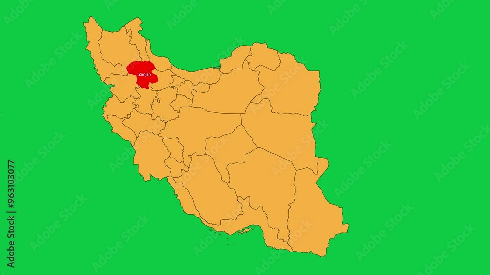 Zanjan map animated video. Map Highlighted on the Iran map with ...
