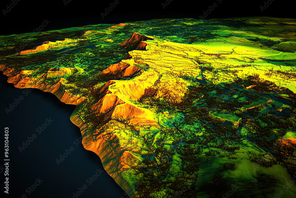 Technical aerial visual, 3D LiDAR GIS aerial map satellite scan model ...
