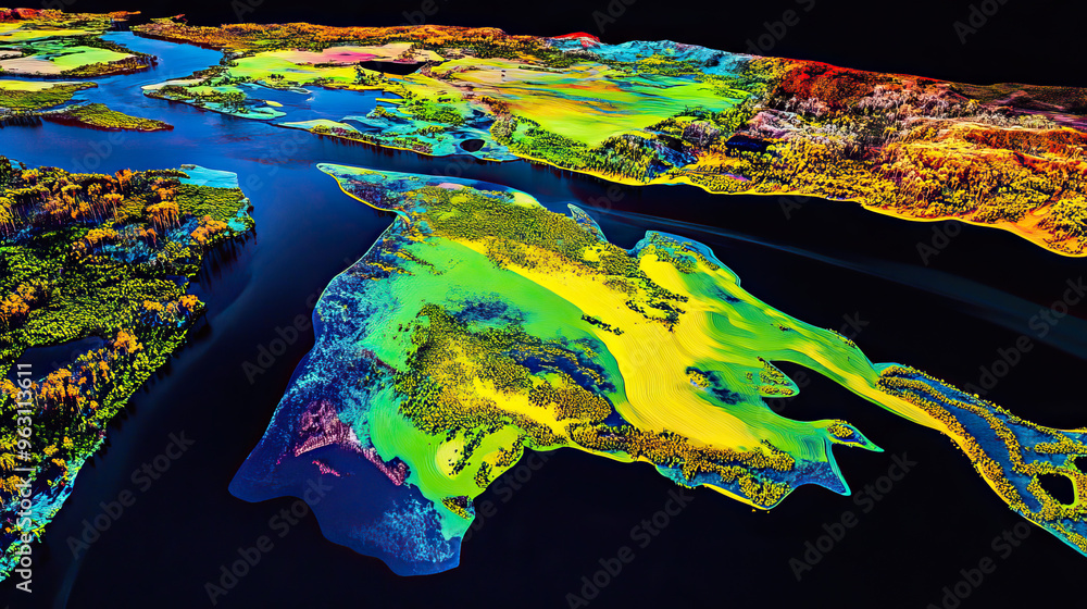 Technical aerial visual, 3D LiDAR GIS aerial map satellite scan model ...