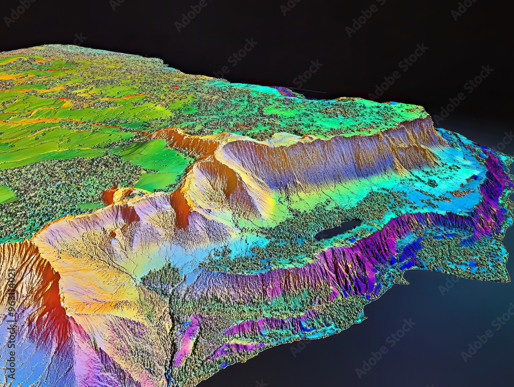 Technical aerial visual, 3D LiDAR GIS aerial map satellite scan model ...