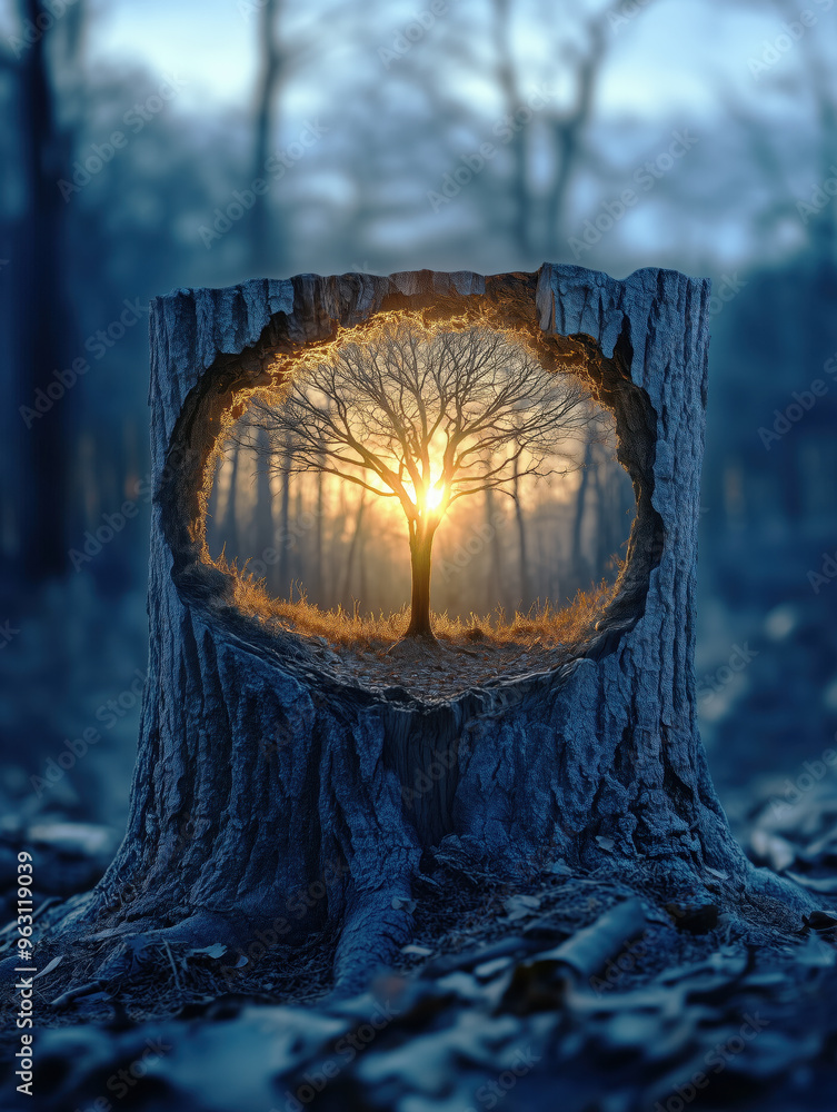 Dead tree turning into a new tree. Demonstrating the power of nature to ...