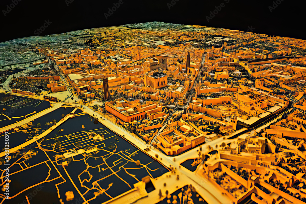 Technical aerial visual, 3D LiDAR GIS aerial map satellite scan model ...