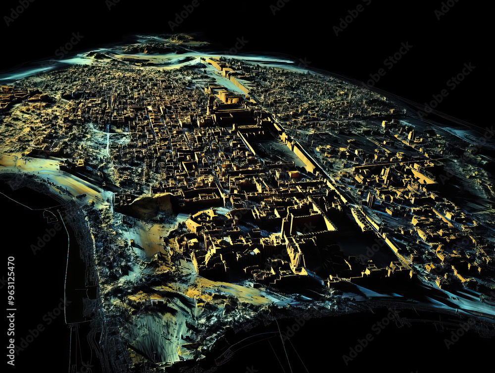 Technical aerial visual, 3D LiDAR GIS aerial map satellite scan model ...