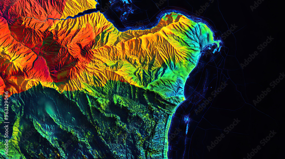 Technical aerial visual, 3D LiDAR GIS aerial map satellite scan model ...