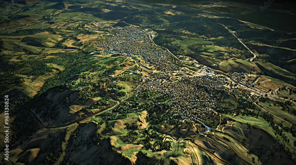 ภาพประกอบสต็อก Technical aerial visual, 3D LiDAR GIS aerial map ...