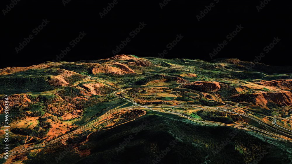 Technical aerial visual, 3D LiDAR GIS aerial map satellite scan model ...
