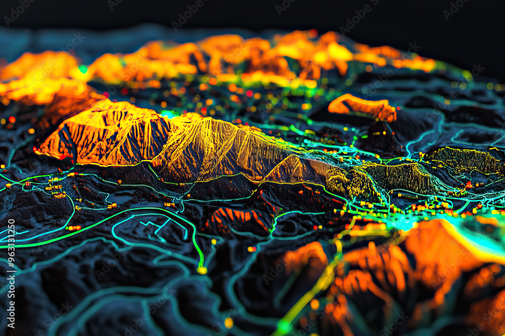 ภาพประกอบสต็อก Technical aerial visual, 3D LiDAR GIS aerial map ...