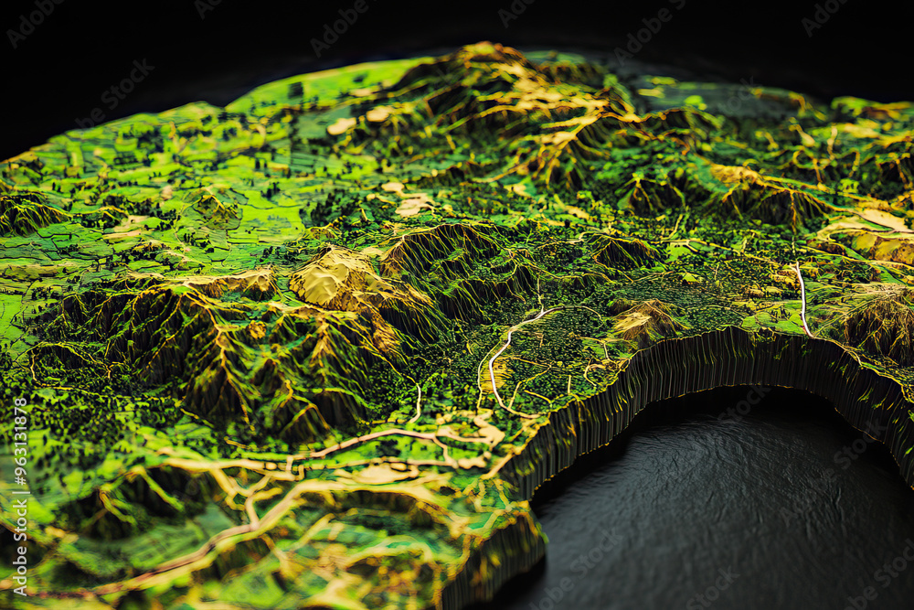 Technical aerial visual, 3D LiDAR GIS aerial map satellite scan model ...