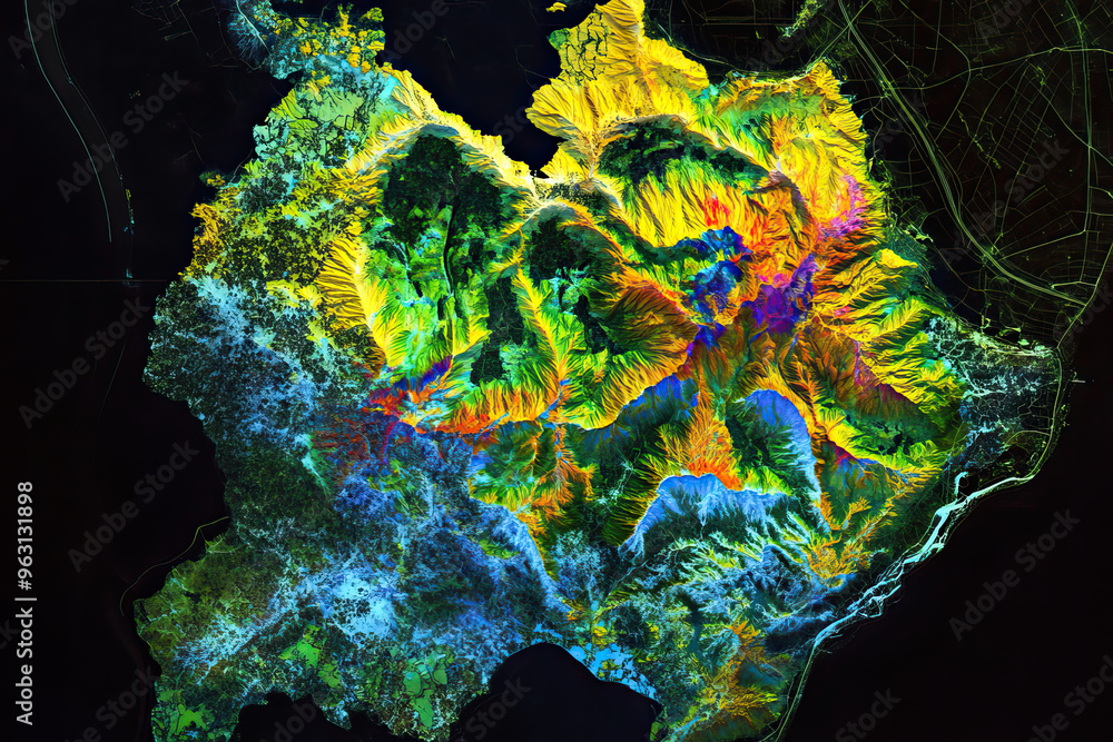 Technical aerial visual, 3D LiDAR GIS aerial map satellite scan model ...