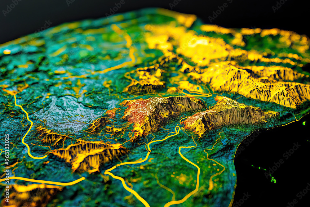 Technical aerial visual, 3D LiDAR GIS aerial map satellite scan model ...