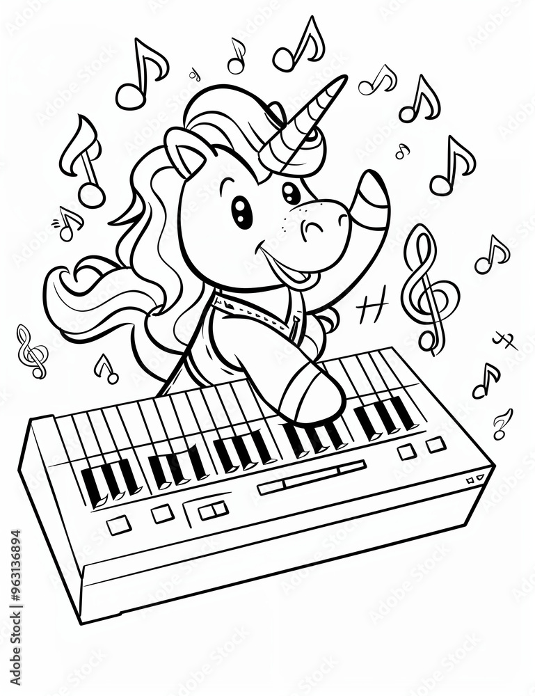 Pianist Unicorn Rockstar Coloring Pages: Magical Melodies on the Keys ...