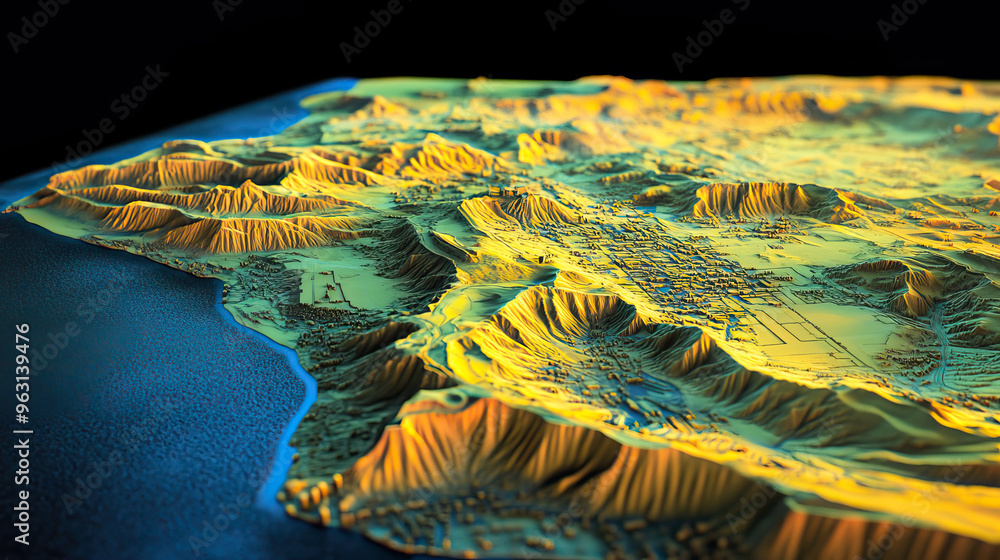Technical aerial visual, 3D LiDAR GIS aerial map satellite scan model ...