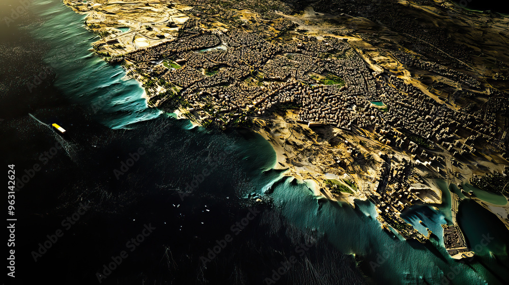 Technical aerial visual, 3D LiDAR GIS aerial map satellite scan model ...