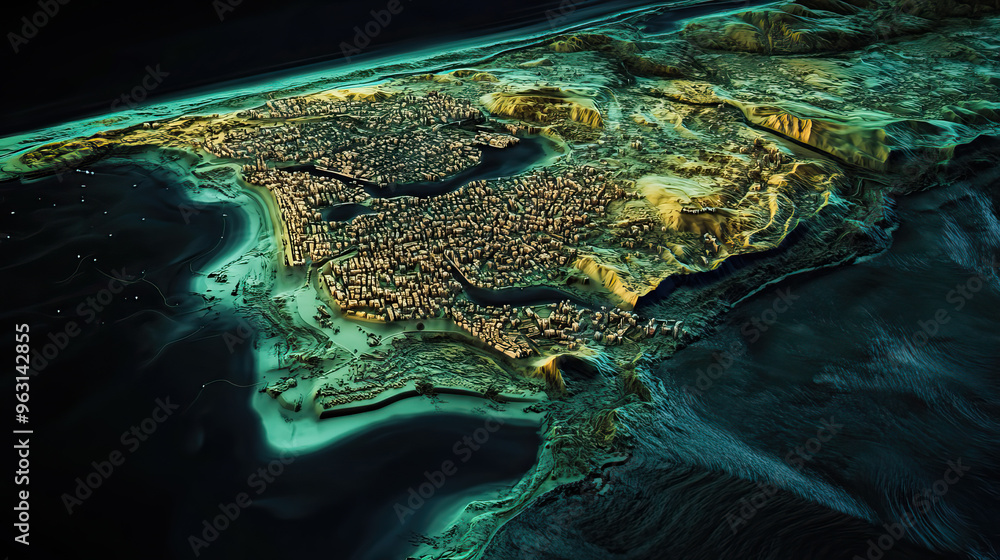 Technical aerial visual, 3D LiDAR GIS aerial map satellite scan model ...