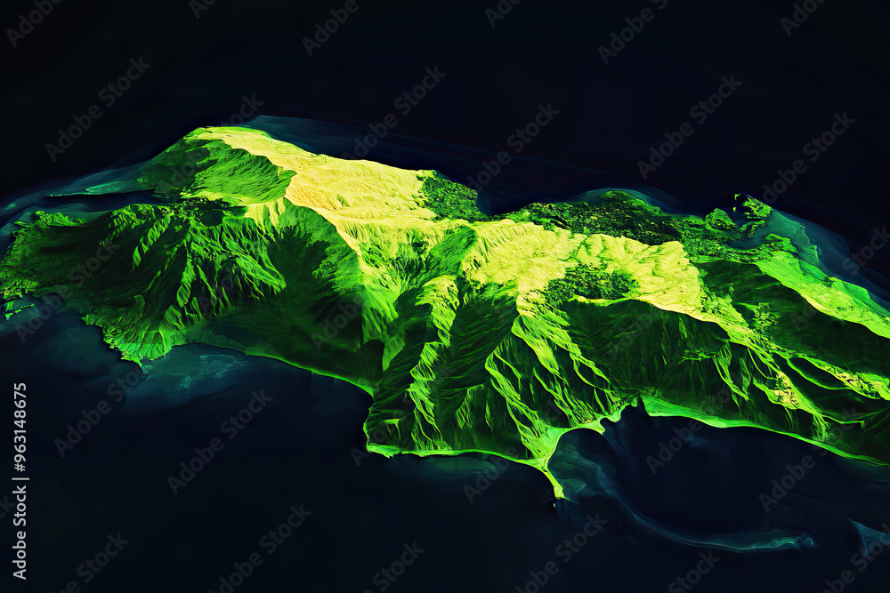 Technical aerial visual, 3D LiDAR GIS aerial map satellite scan model isolated, showing Nadi ...