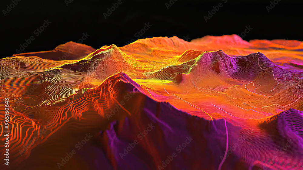 Technical aerial visual, 3D LiDAR GIS aerial map satellite scan model ...