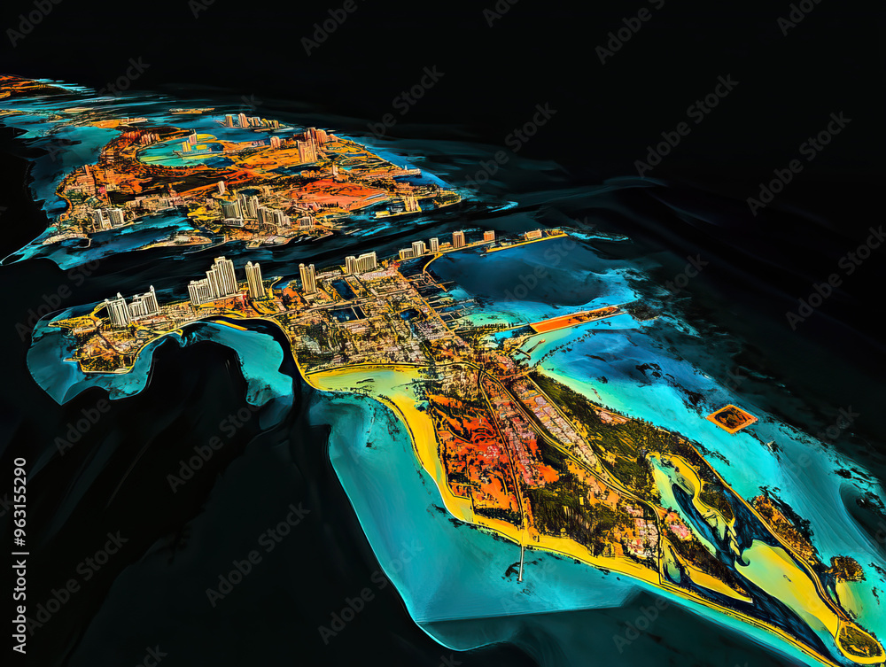 Technical aerial visual, 3D LiDAR GIS aerial map satellite scan model ...