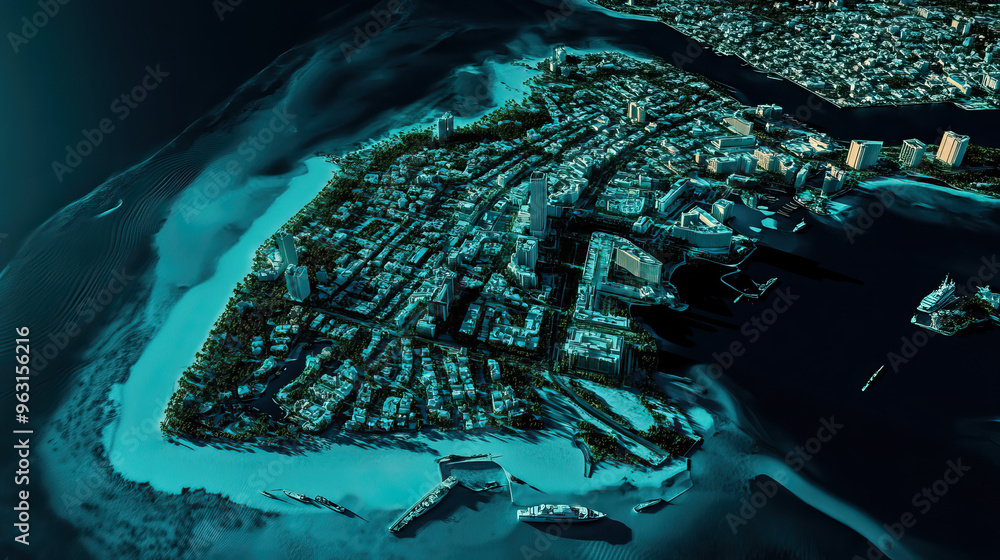 Technical aerial visual, 3D LiDAR GIS aerial map satellite scan model ...