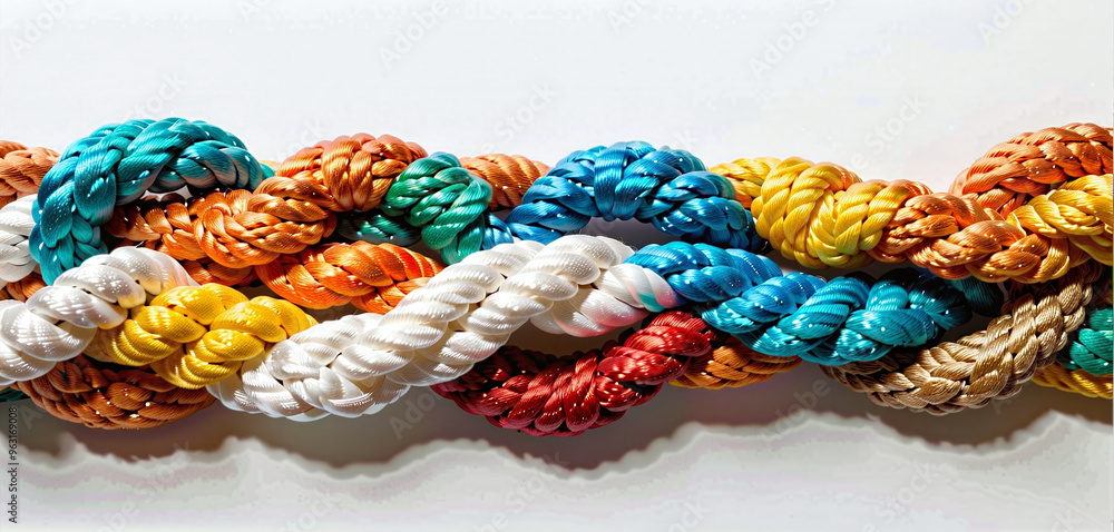 Many different colored ropes that are twisted and knotted together ...