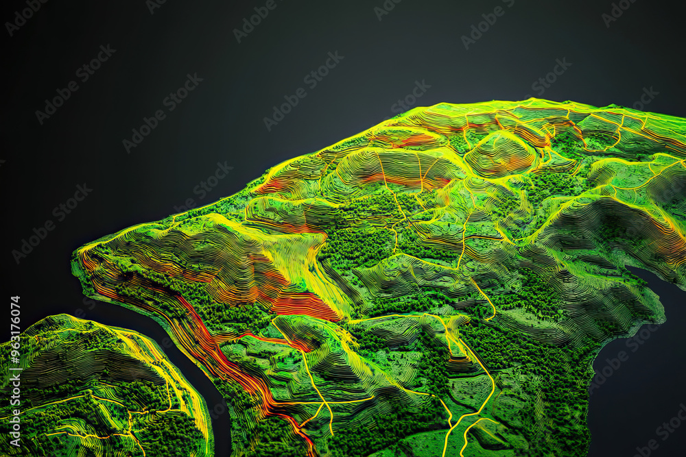 Technical aerial visual, 3D LiDAR GIS aerial map satellite scan model ...