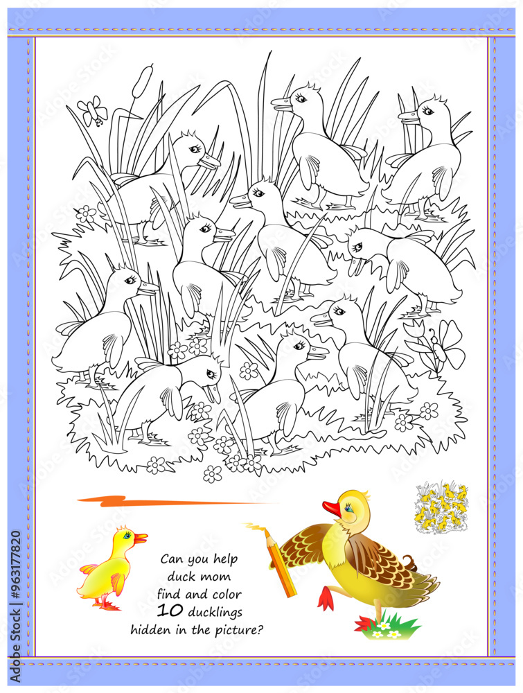 Educational page for children. Can you help duck mom find and color 10 ...