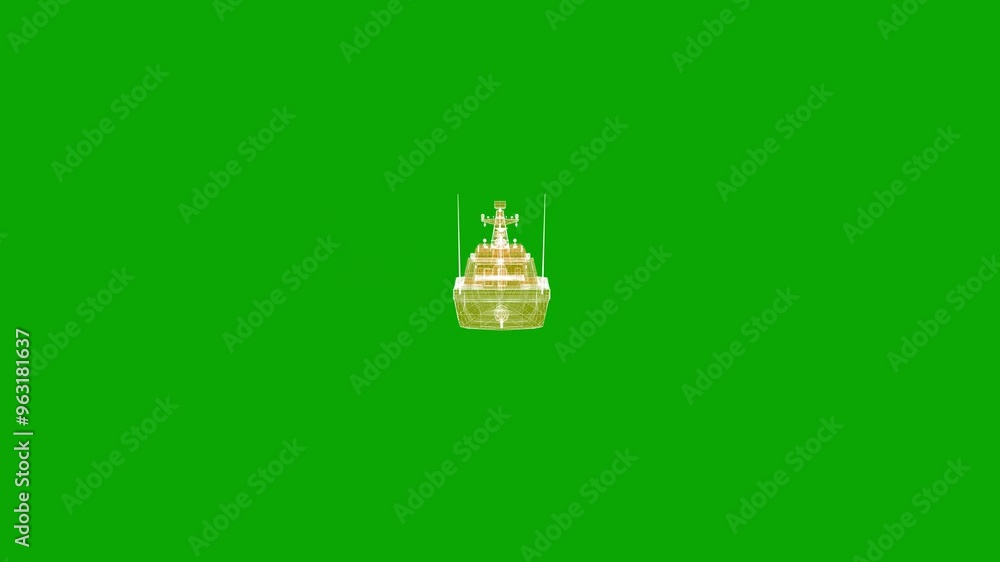 3D Holographic Ship Looping Animation with Outline Stroke Lines on ...