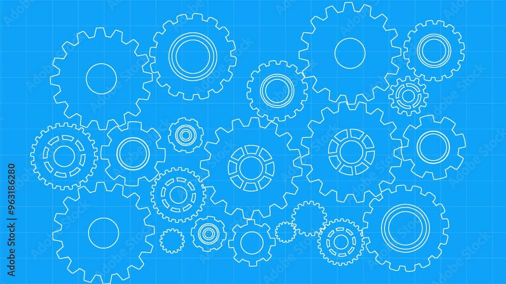 4K Animated violet gears spin looped video background. Animated gear ...