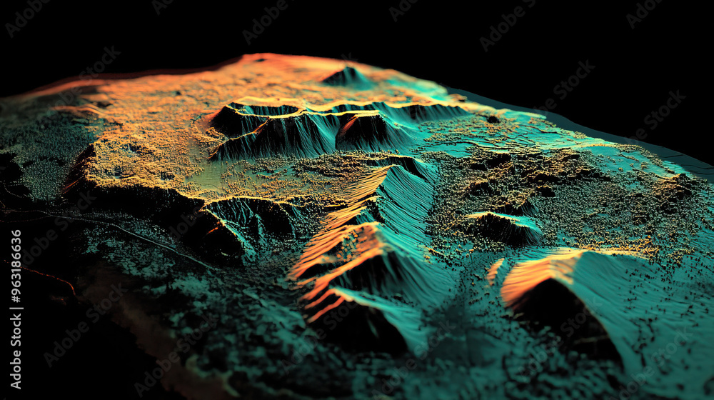 Technical aerial visual, 3D LiDAR GIS aerial map satellite scan model ...