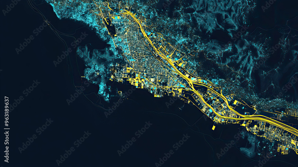 Technical aerial visual, 3D LiDAR GIS aerial map satellite scan model ...