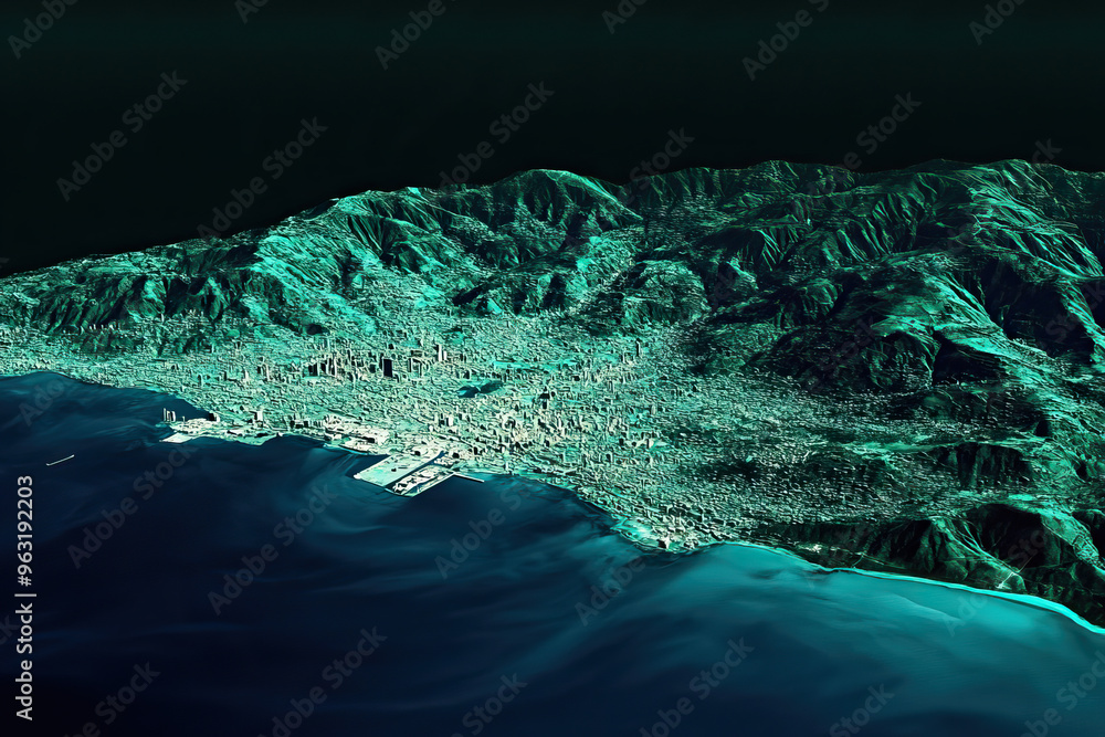 Technical Aerial Visual 3d Lidar Gis Aerial Map Satellite Scan Model Isolated Showing Port
