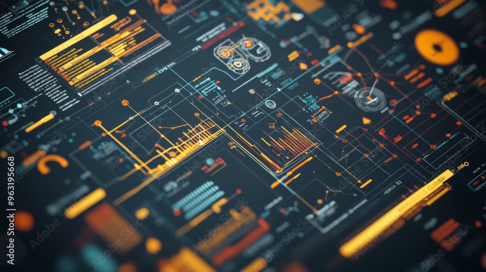 High-resolution close-up of a complex infographic with charts, icons ...