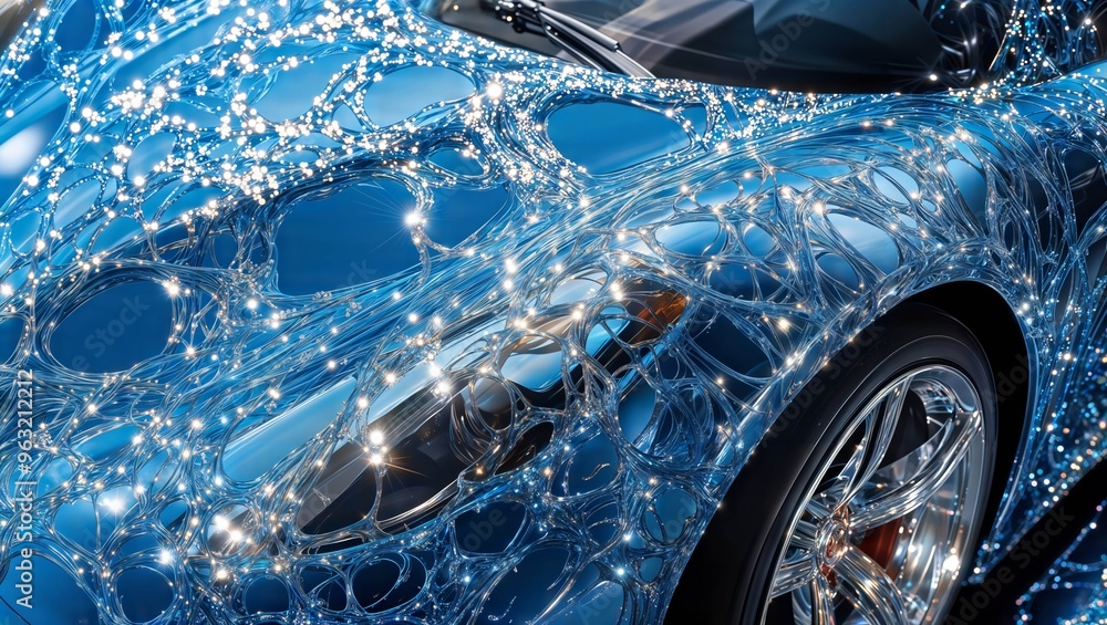 Luminous lattice. Futuristic car design with a glowing cellular ...