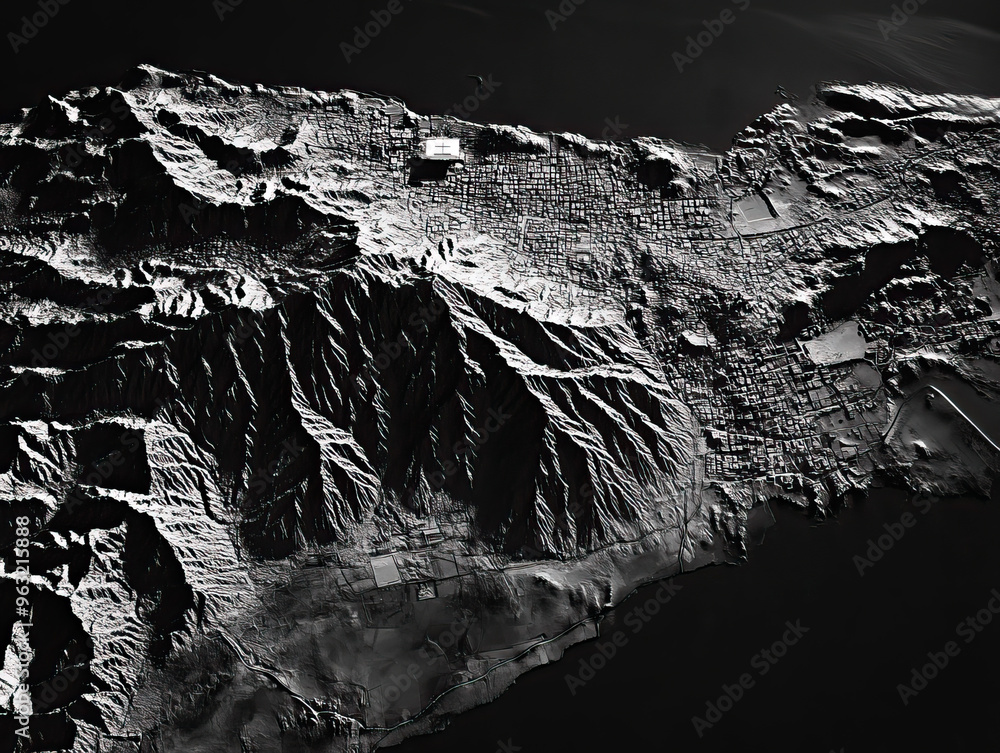 Technical aerial visual, 3D LiDAR GIS aerial map satellite scan model ...