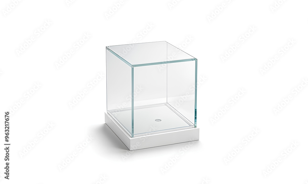 Blank white glass showcase cube mock up, isolated, 3d rendering. Empty ...
