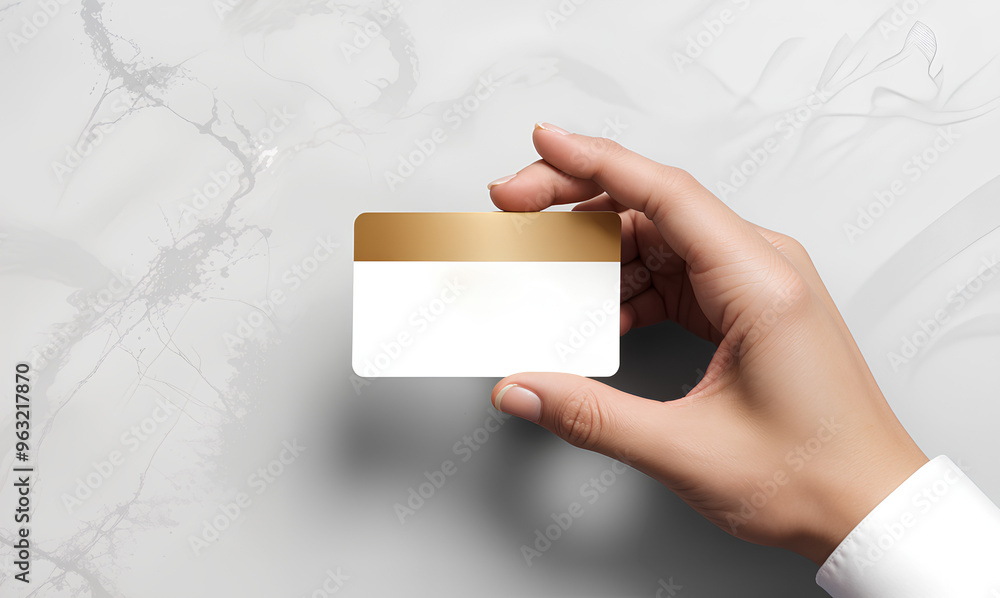 Hand hold loyalty card template with rounded corners. Plain reward name ...