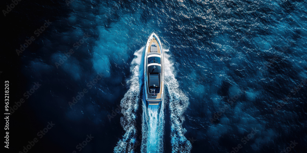 Aerial drone ultra wide top down photo with copy space of luxury rigid ...