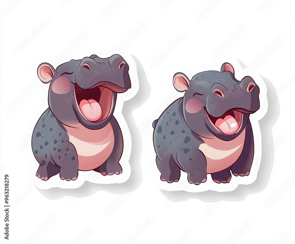 hippo cute animals cartoon hippos happy hippos animal stickers jungle animals playful hippos ...