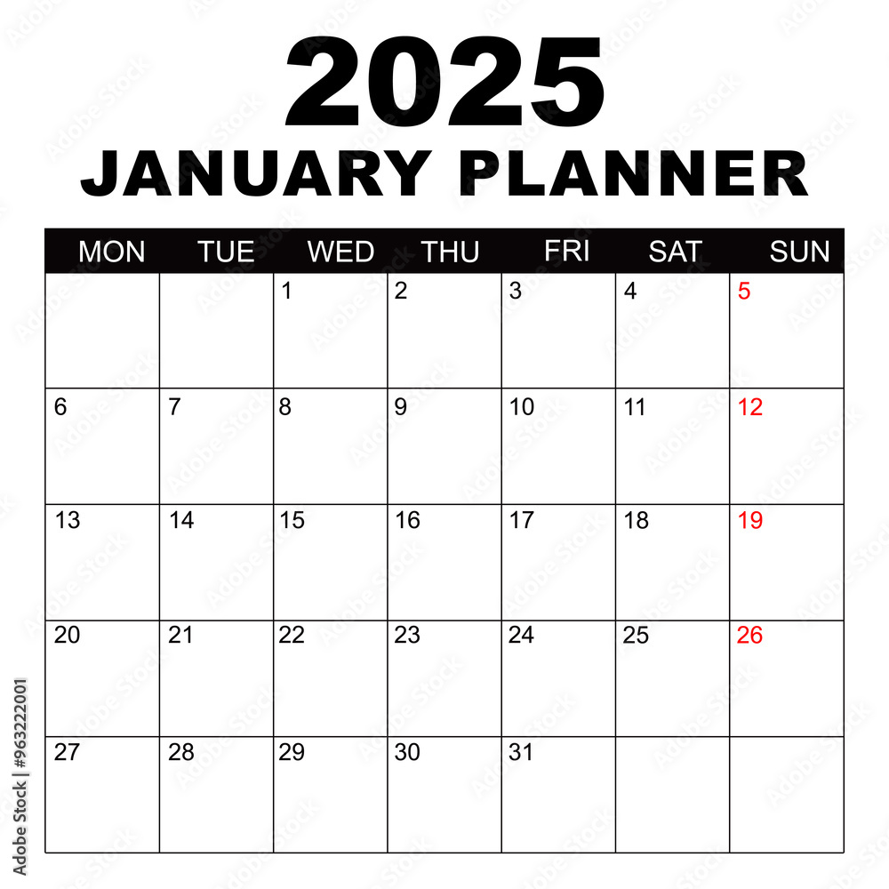 January 2025 Calendar. Week starts on Monday. Blank Calendar Template ...